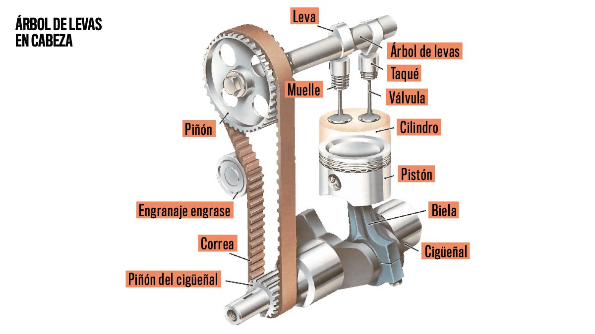 Qué función cumplen el árbol de levas y el cigüeñal en un motor
